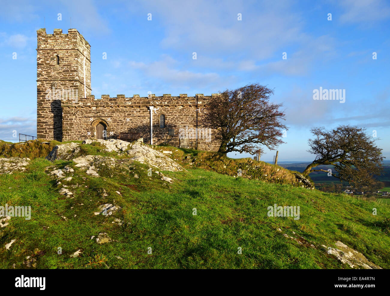 The church of St.Michael De Rupe at the summit of Brent Tor near the ...