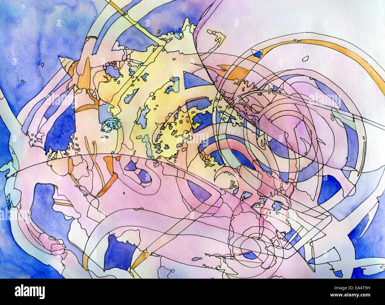 Blue pink watercolor and ink background texture in soft splatter and ...