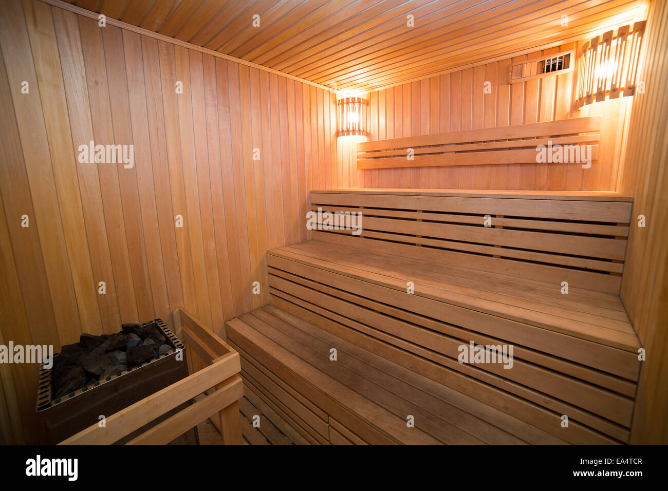 Interior of cedar wood sauna hi-res stock photography and images - Alamy