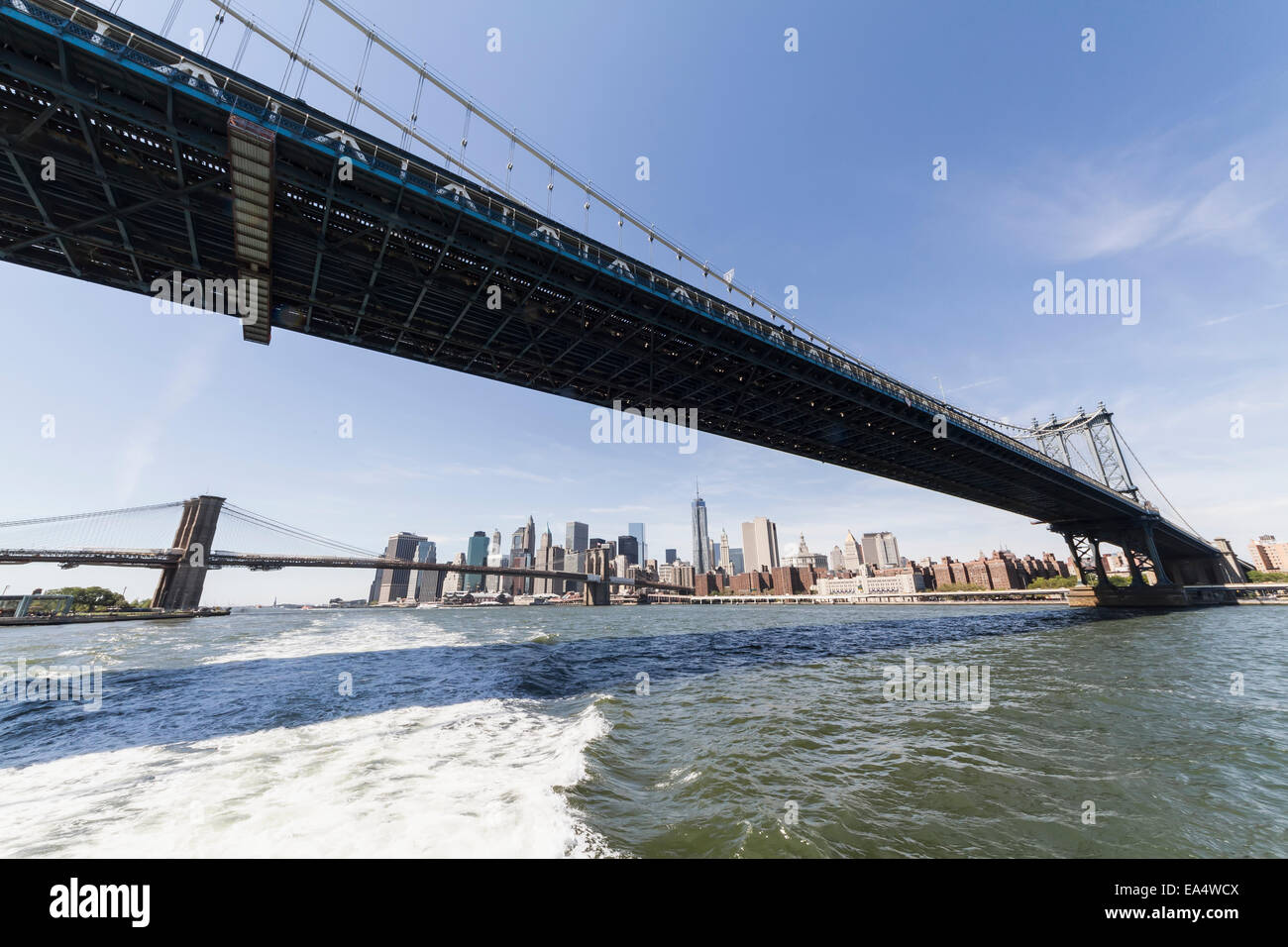 Williamsburg Bridge, as seen from the East River, New York City, New ...