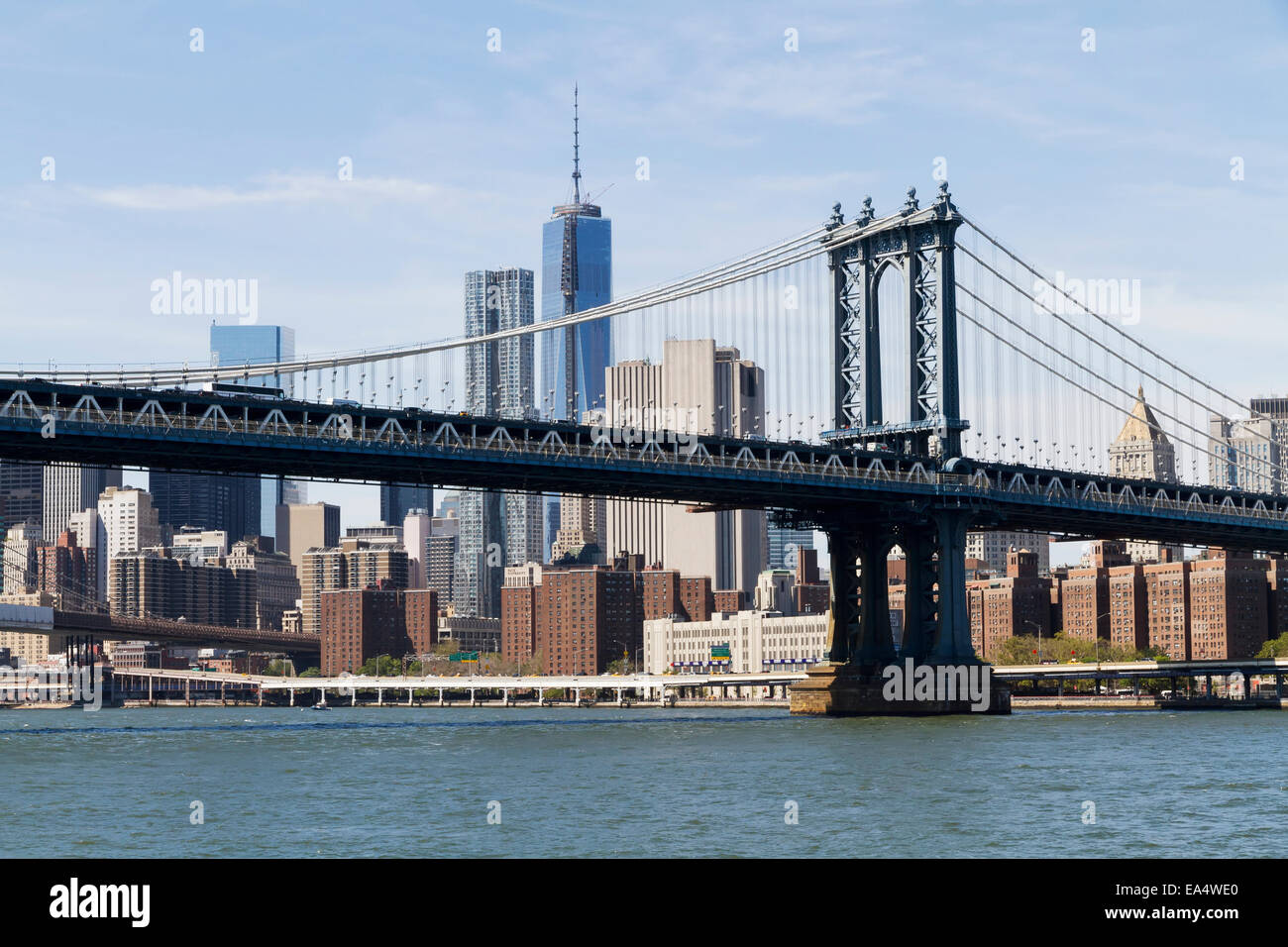 Lower Manhattan and Williamsburg Bridge, as seen from the East River ...