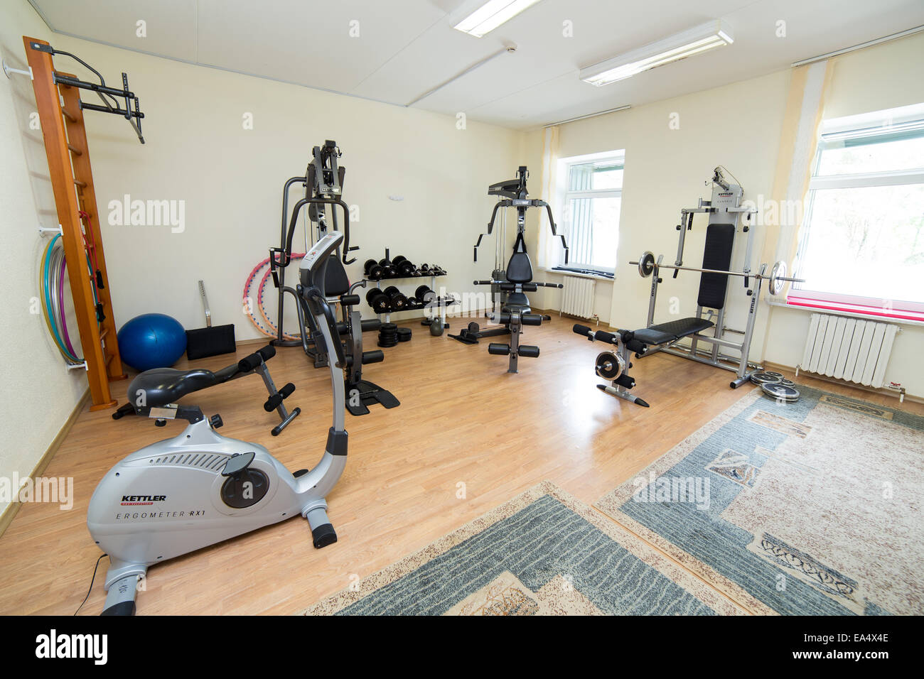 Traineger equipments in fitness center, gym Stock Photo - Alamy
