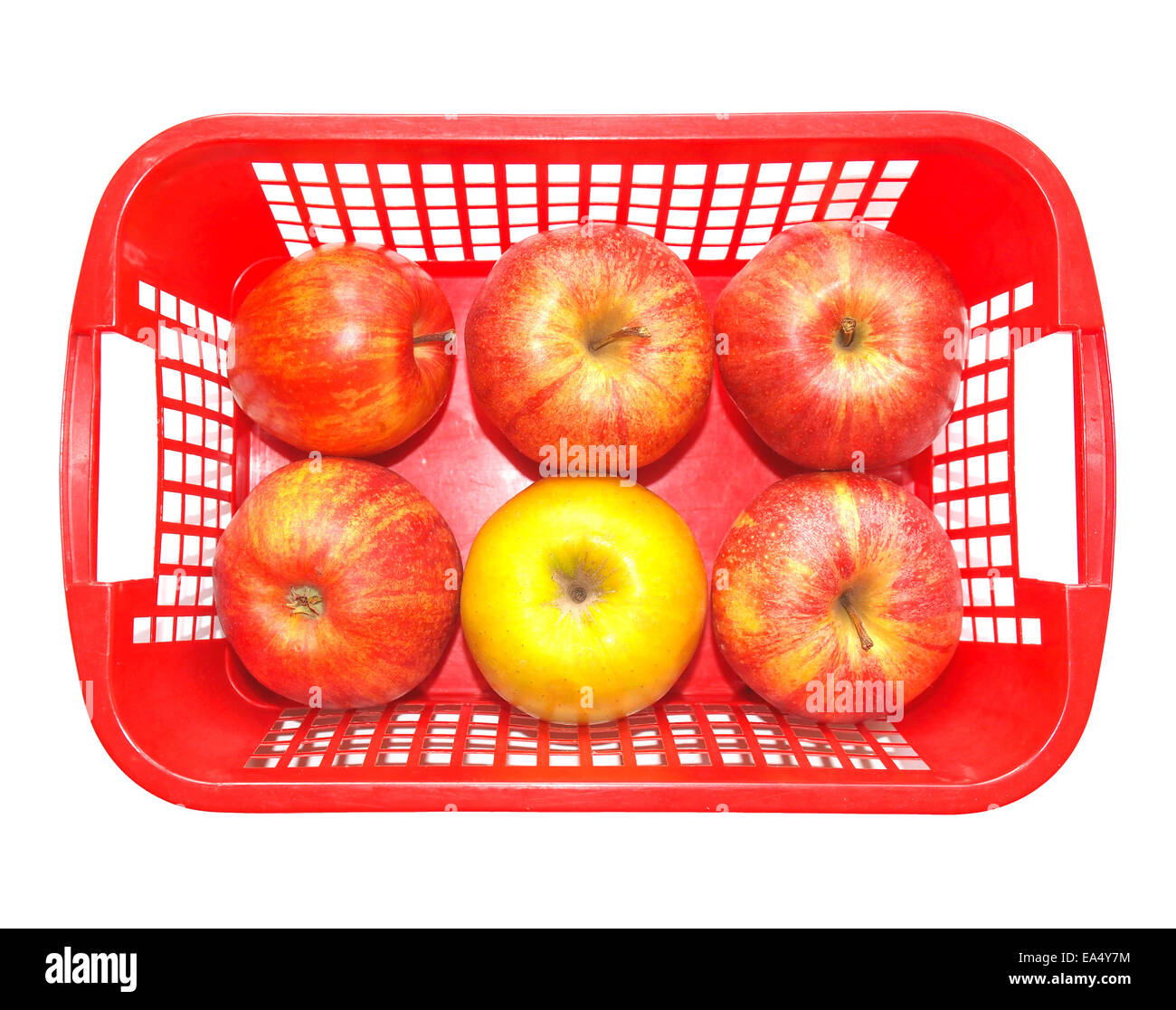 Red apple fruits in a basket isolated over white Stock Photo - Alamy