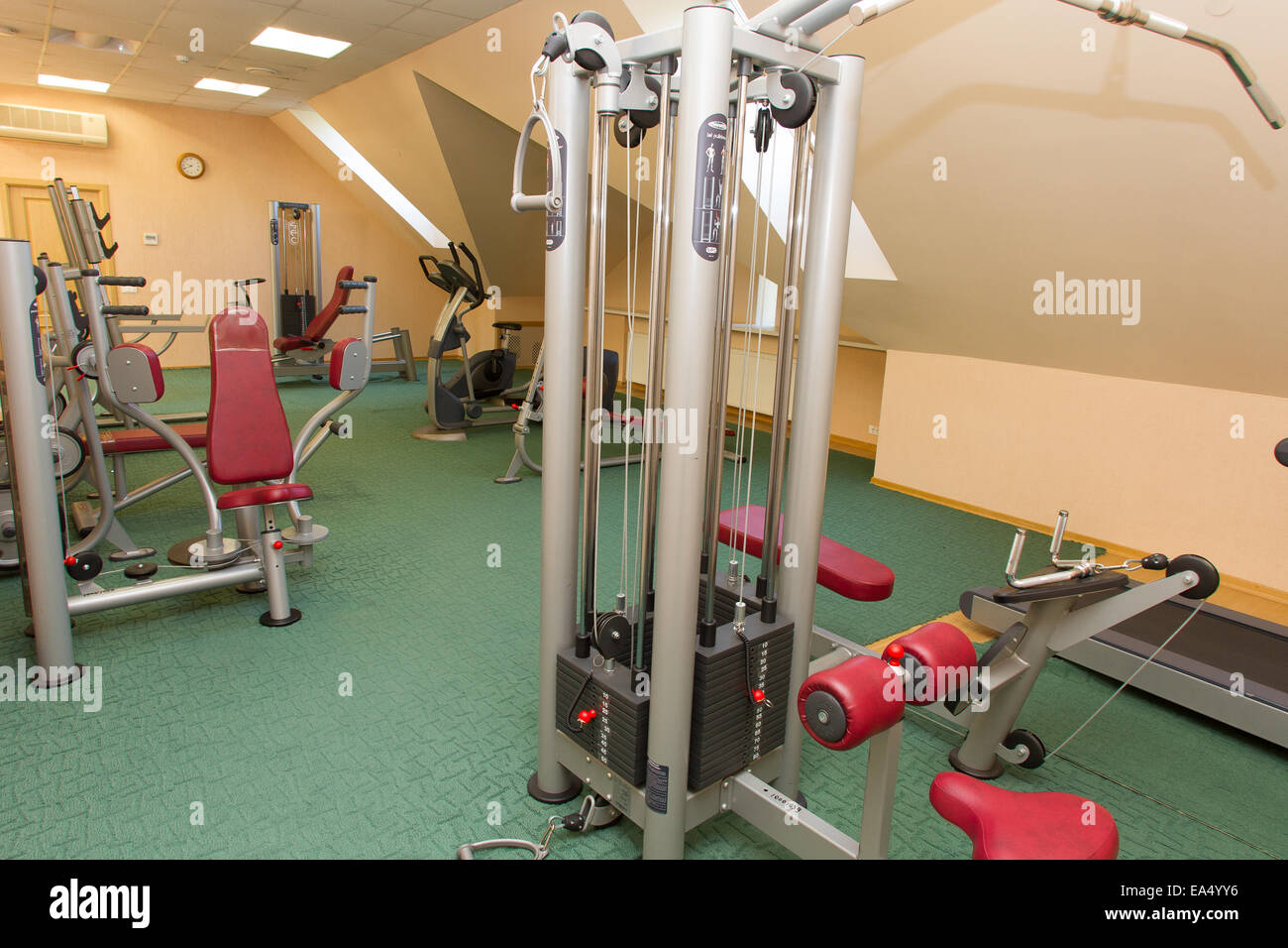 Traineger equipments in fitness center, gym Stock Photo - Alamy