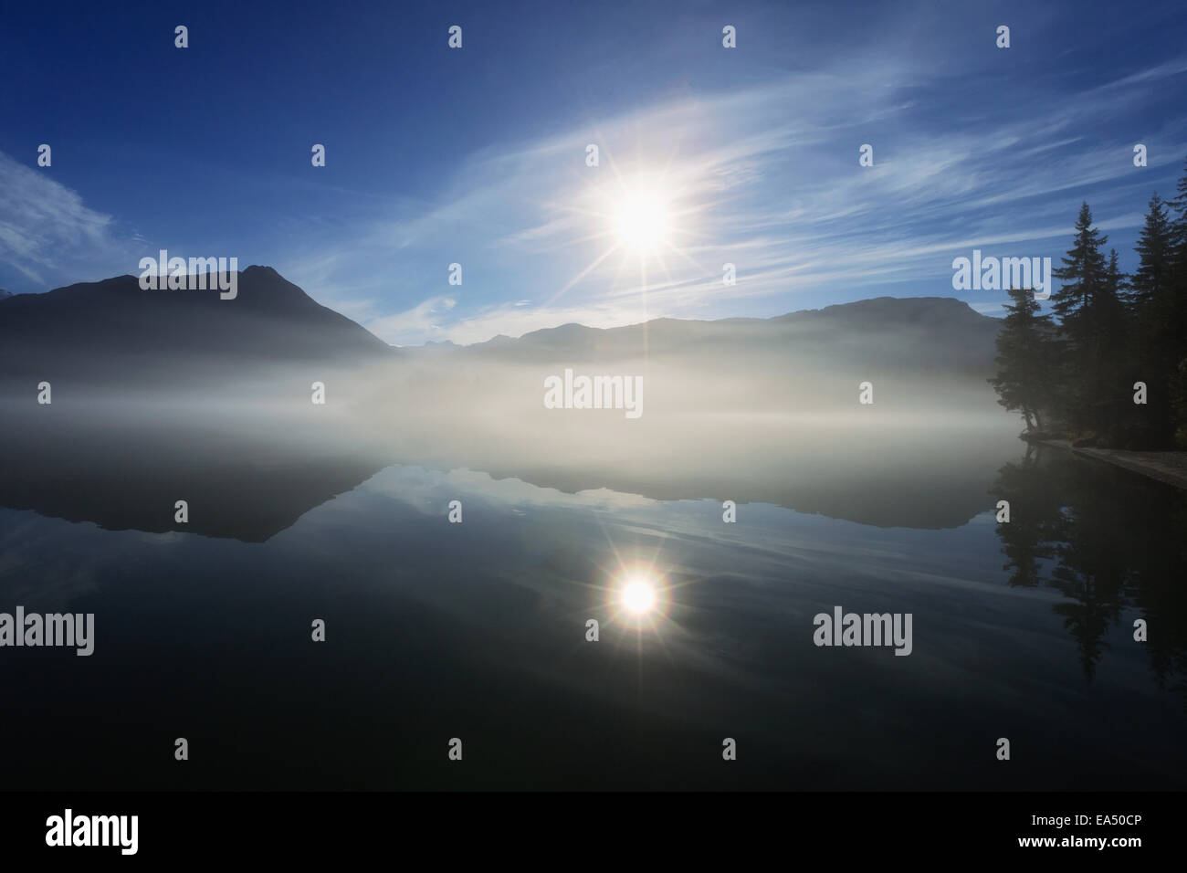 Morning fog clears off Mendenhall Lake, Tongass National Forest, Juneau ...