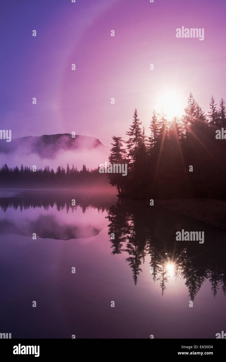 Morning fog clears off Mendenhall Lake, Tongass National Forest, Juneau ...