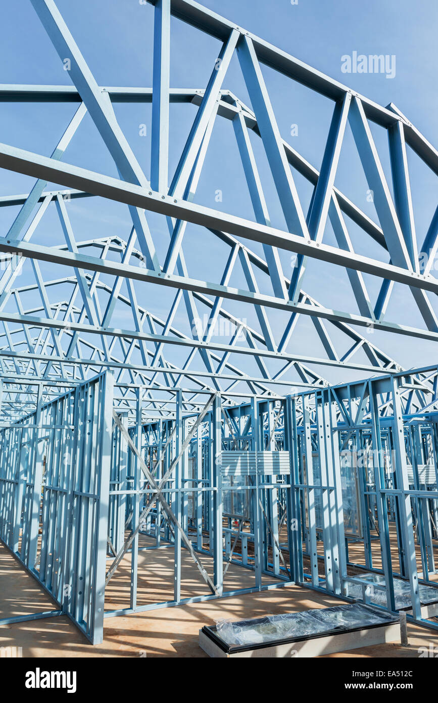 New residential construction home metal framing against a sky Stock ...
