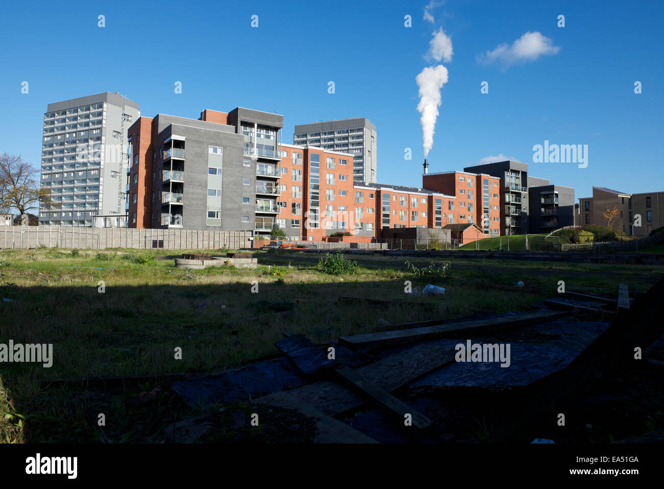 Modern housing in Mathieson Terrace backed by older high rise social ...