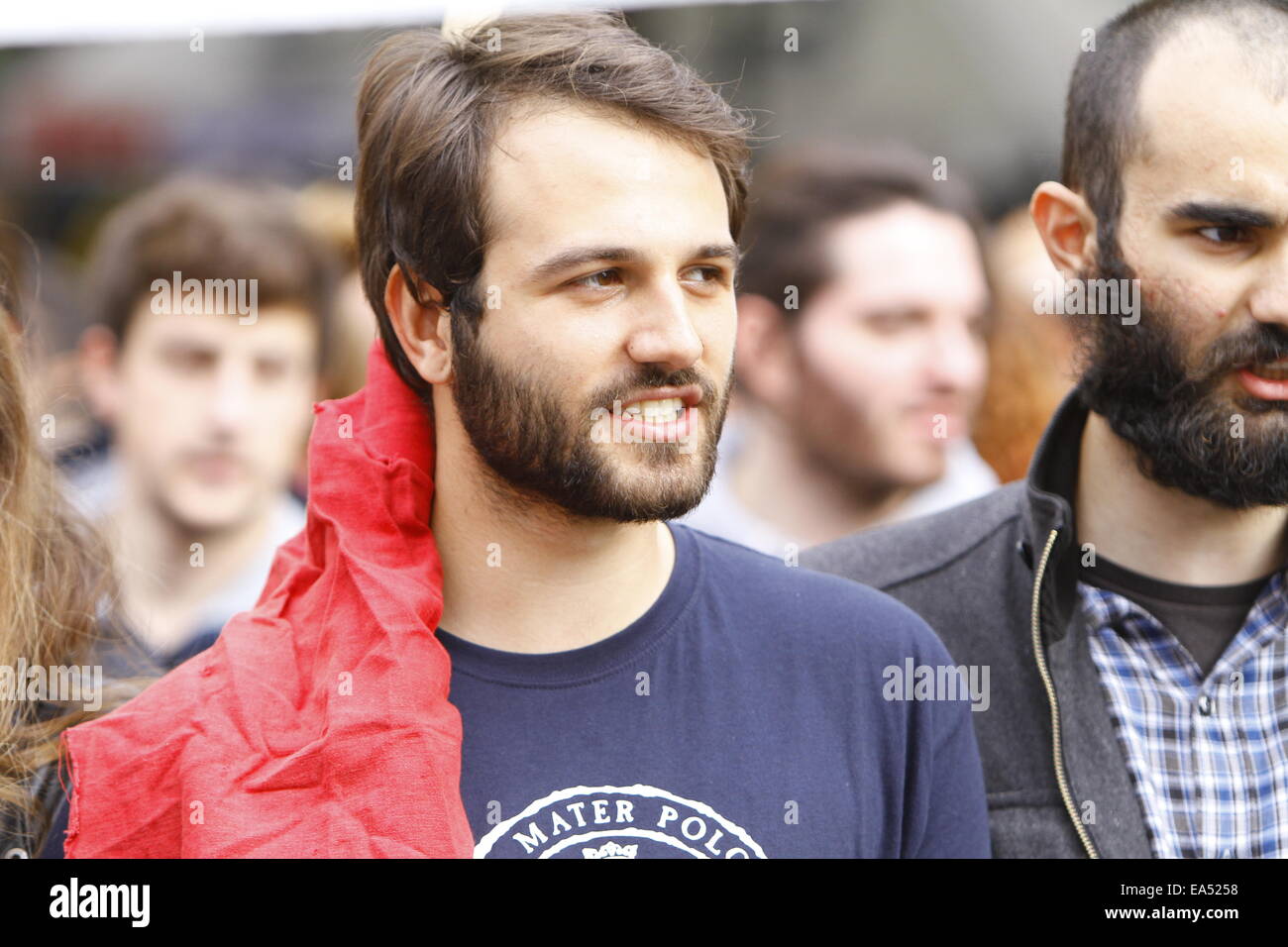 Greek University students protest by forming a human chain and march ...