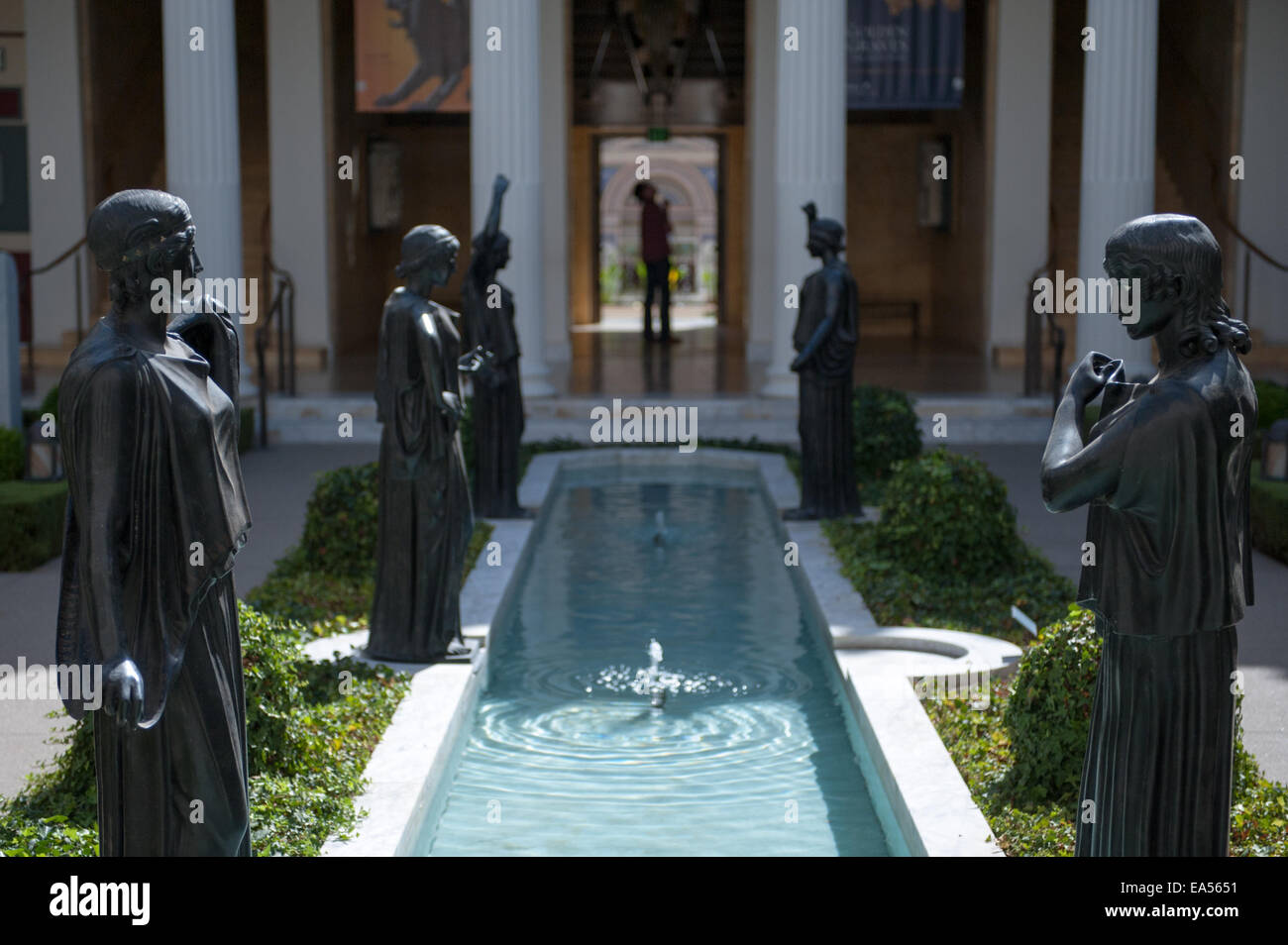 Sculptures in the inner peristyle of the Getty Villa in Los Angeles ...