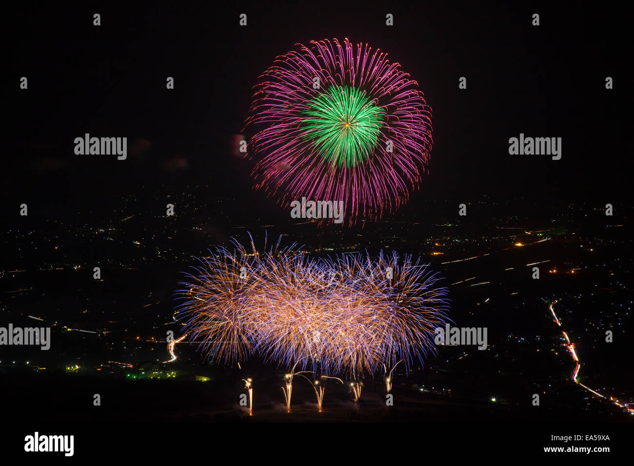 Fireworks above town hi-res stock photography and images - Alamy