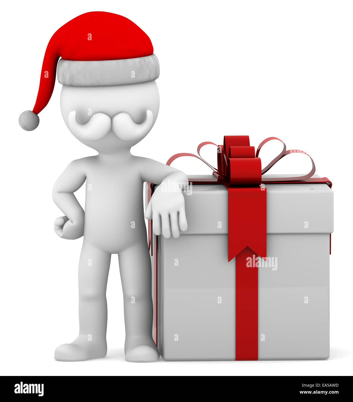 3d Santa with big present box . Isolated on white background Stock ...