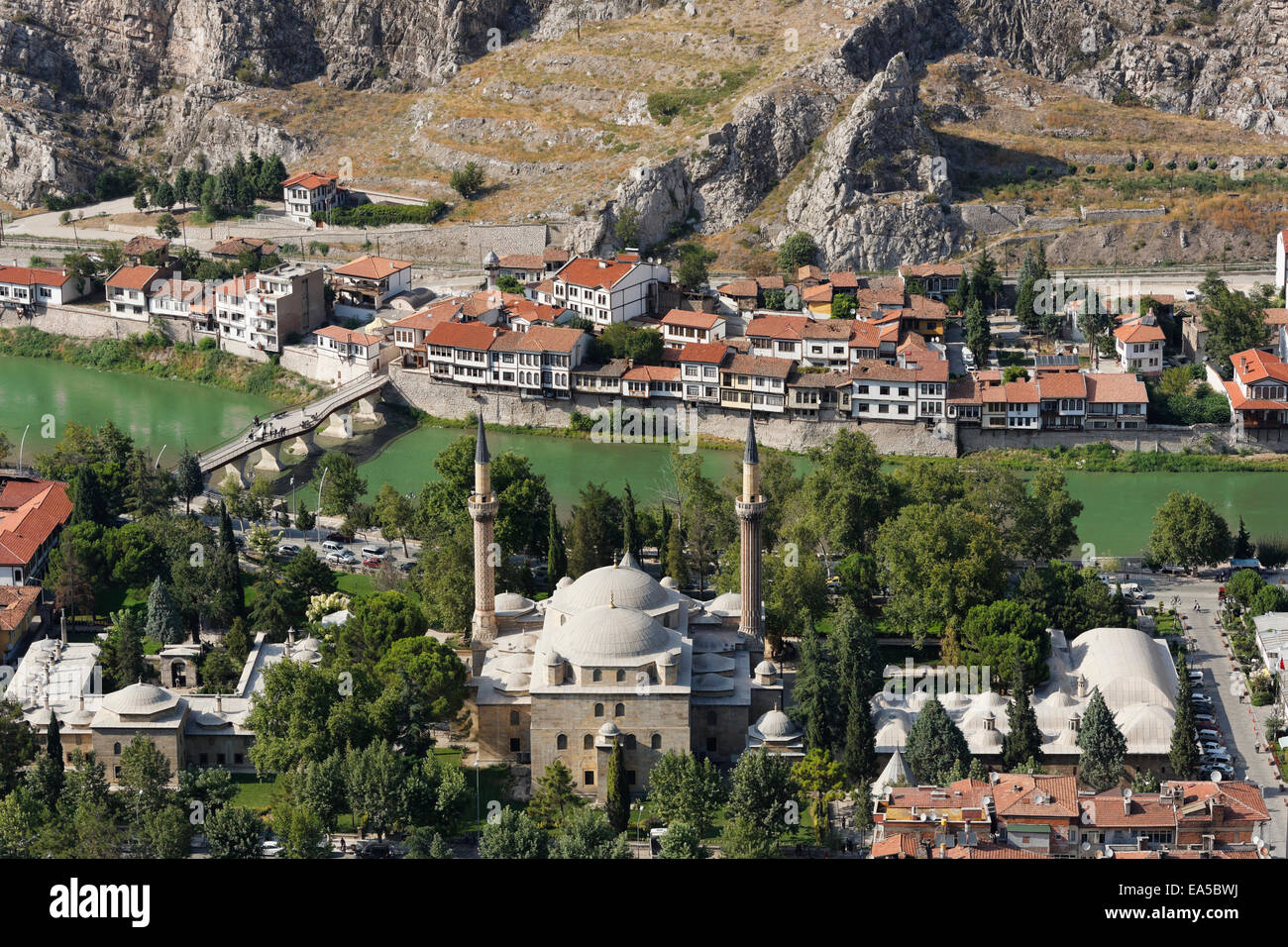 Turkey, Black Sea Region, Amasya, Sultan Beyazit Mosque at river ...