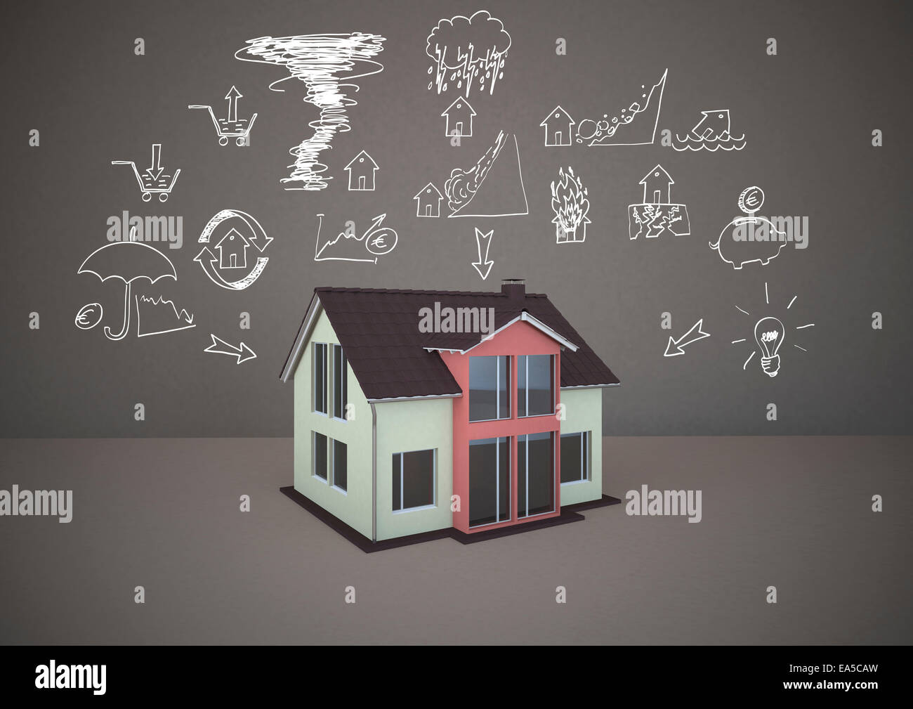 3D rendering, Family home with drawings of home dangers Stock Photo - Alamy