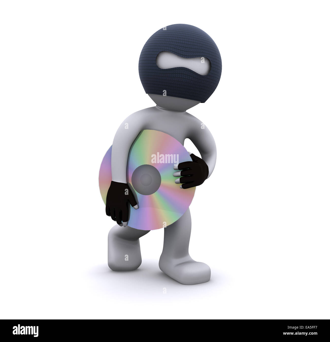 3d character stealing cd. Computer piracy concept. Isolated Stock Photo ...