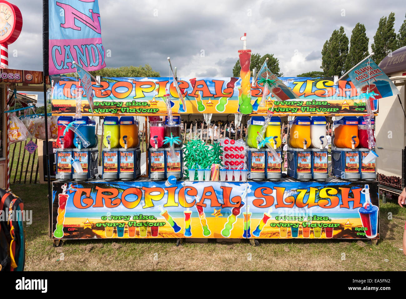 Stall at an English summer fair selling flavoured iced drinks Stock ...