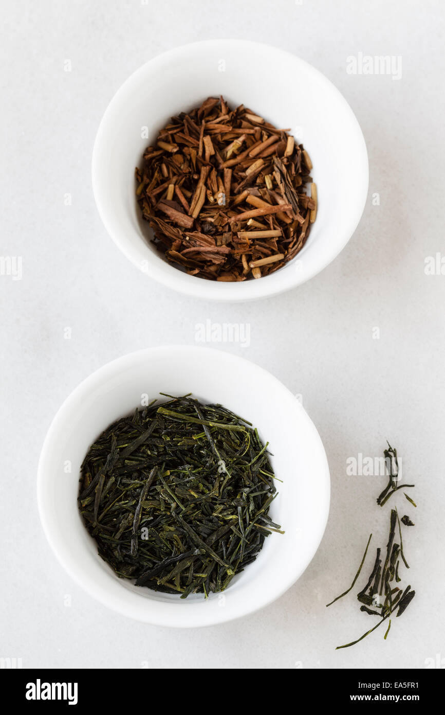 Bowl of Sencha and Hojicha on white background Stock Photo - Alamy