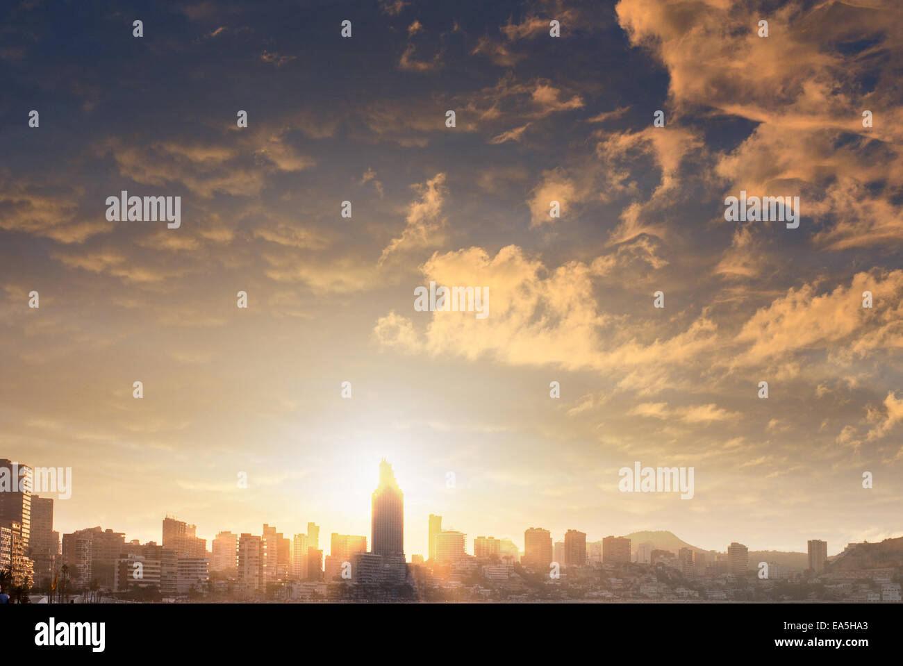 View of Benidorm on sunset Stock Photo - Alamy