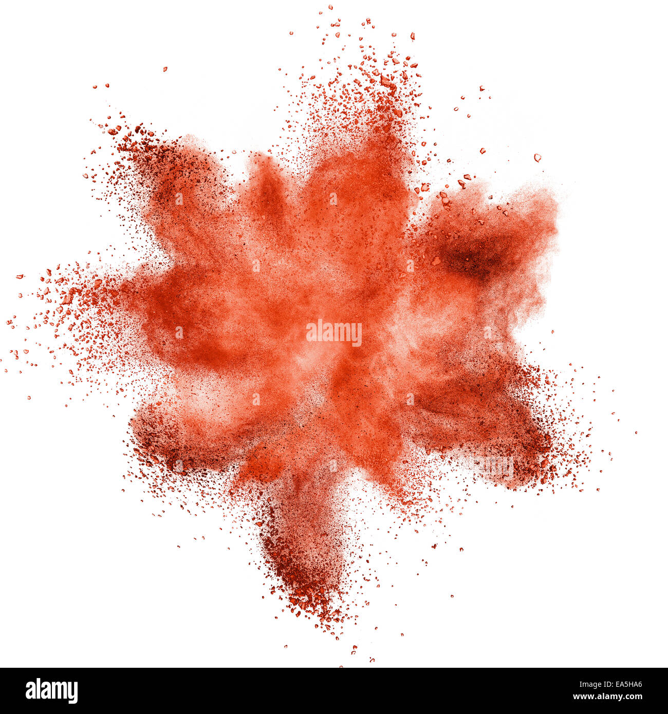 Red powder explosion isolated on white Stock Photo - Alamy