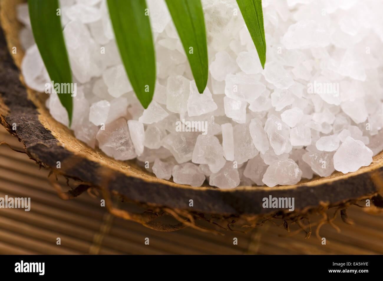 sea salt with palm leaf Stock Photo - Alamy