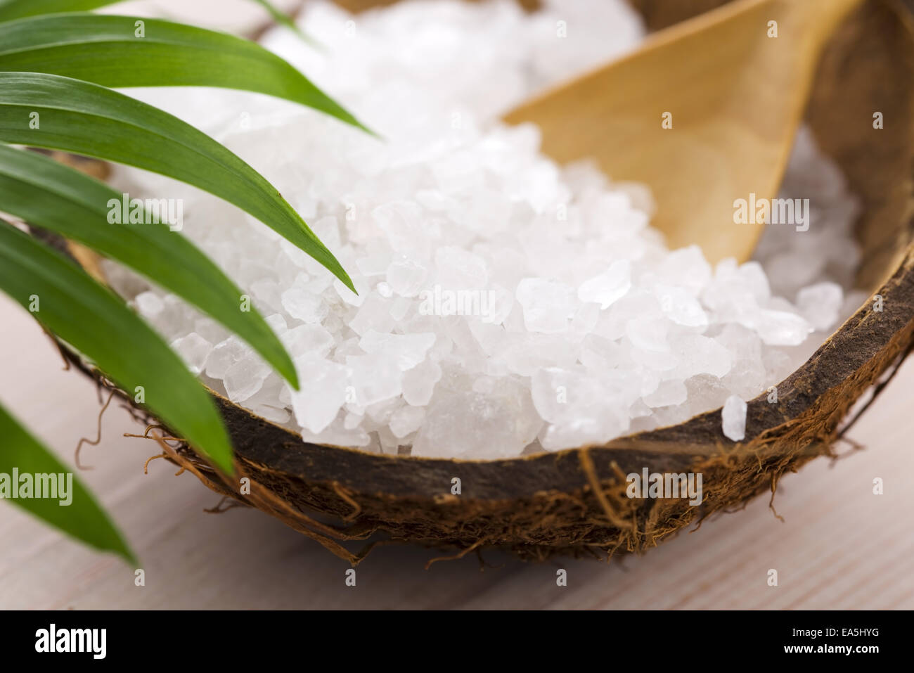 sea salt with palm leaf Stock Photo - Alamy