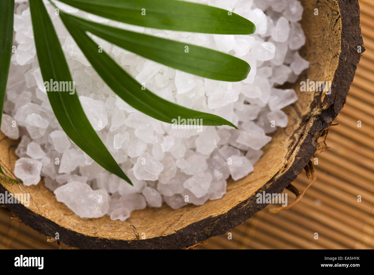 sea salt with palm leaf Stock Photo - Alamy