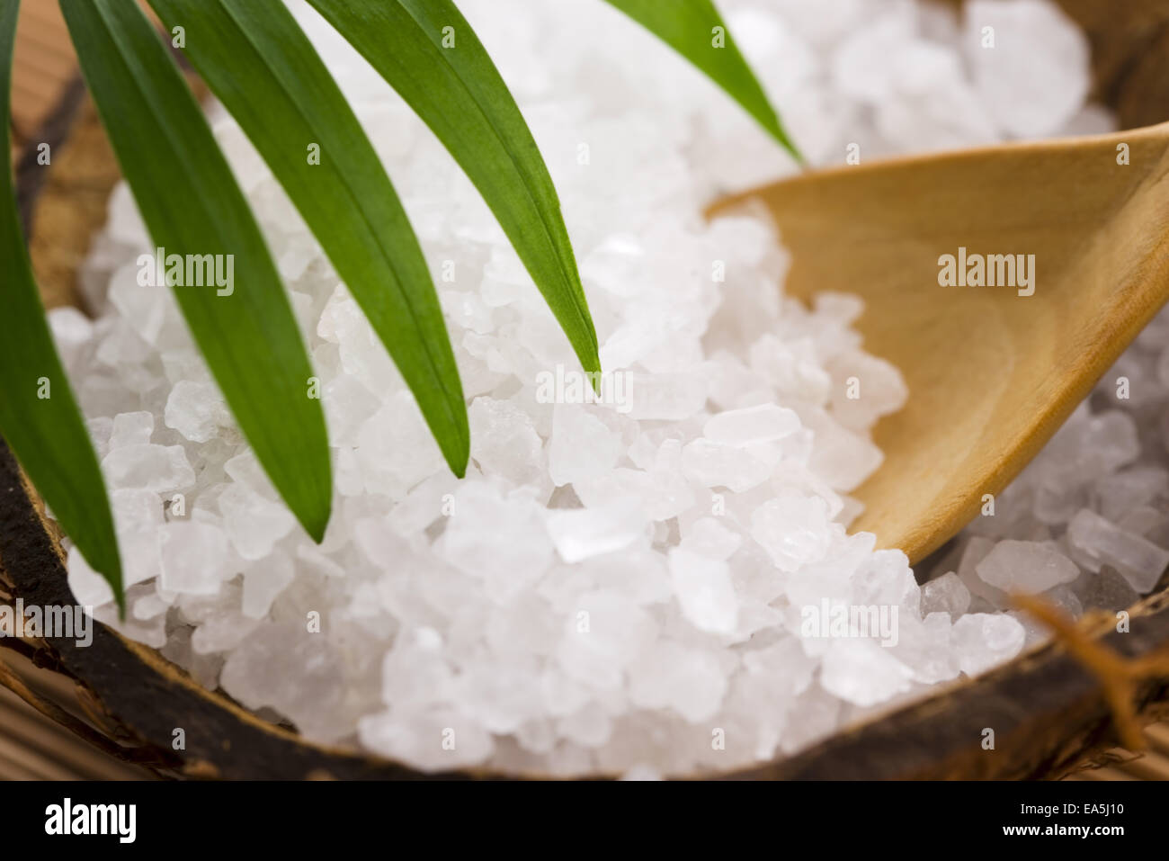 sea salt with palm leaf Stock Photo - Alamy