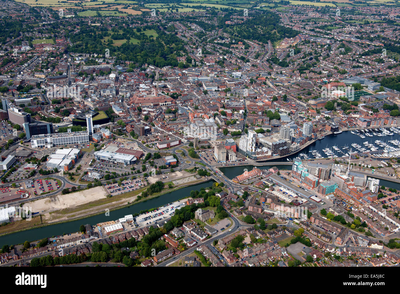An aerial view of Ipswich Suffolk with the town centre, Football ...
