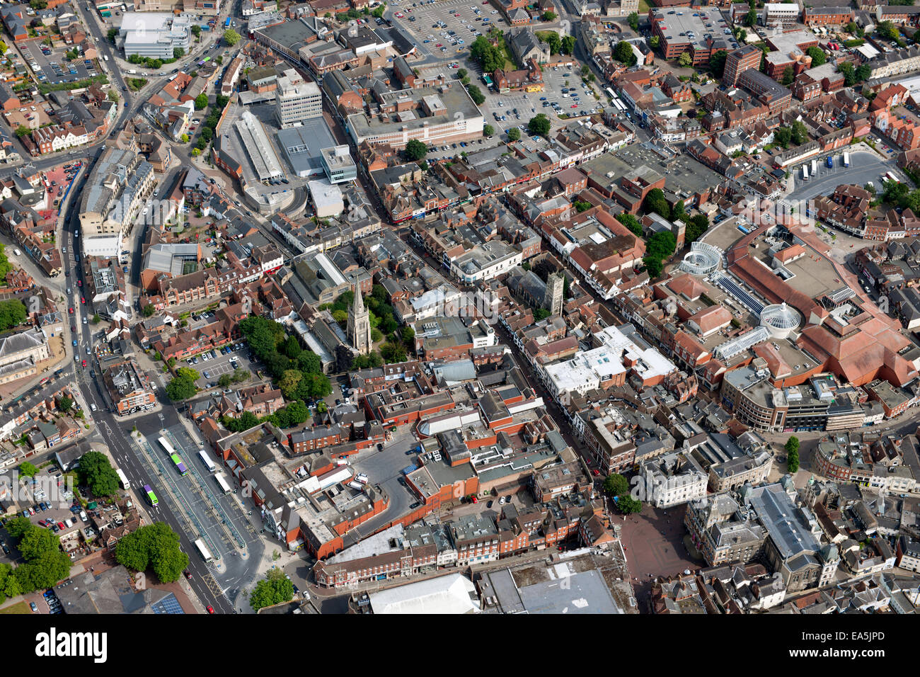 An aerial view of Ipswich Suffolk with the town centre, Football ...