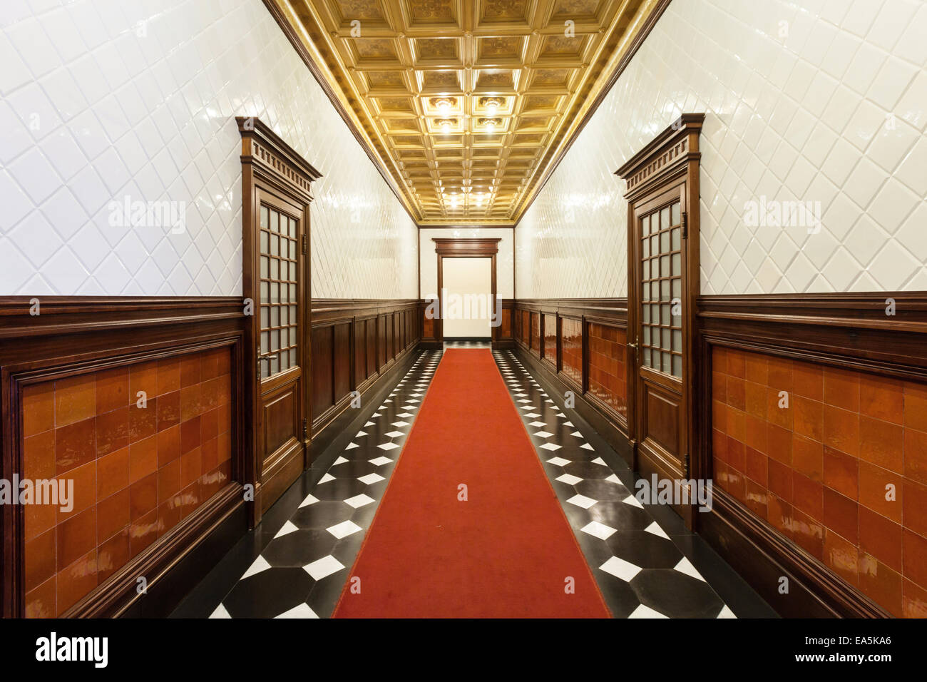 interior, long hallway of an old palace Stock Photo - Alamy