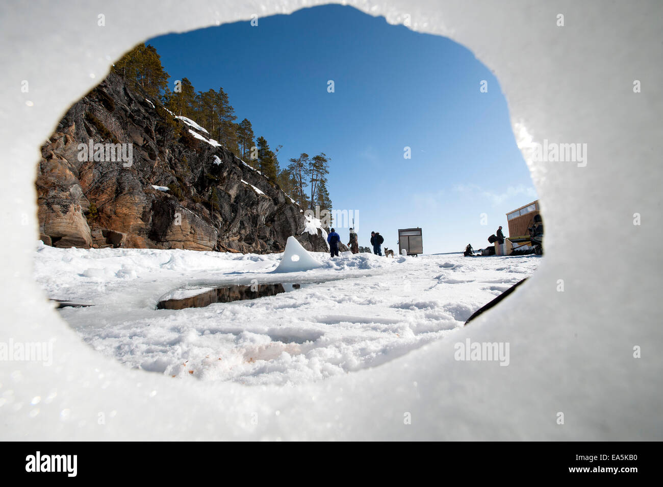 Russia, Arctic Circle Dive Centre, polar circle, ice hole Stock Photo ...
