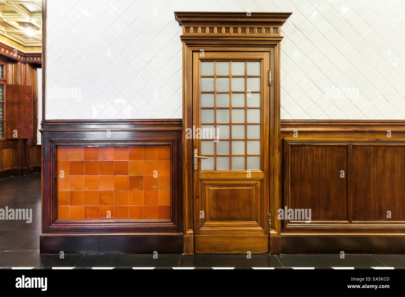 interior of a beautiful old building, detail of hardwood door Stock ...
