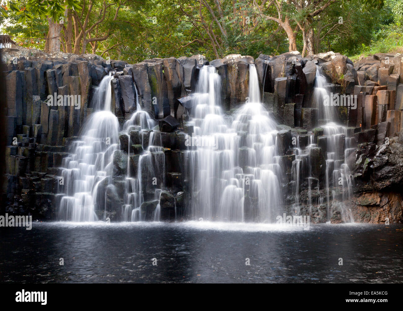 Rochester Falls, a waterfall in forest near Souillac, south Mauritius ...