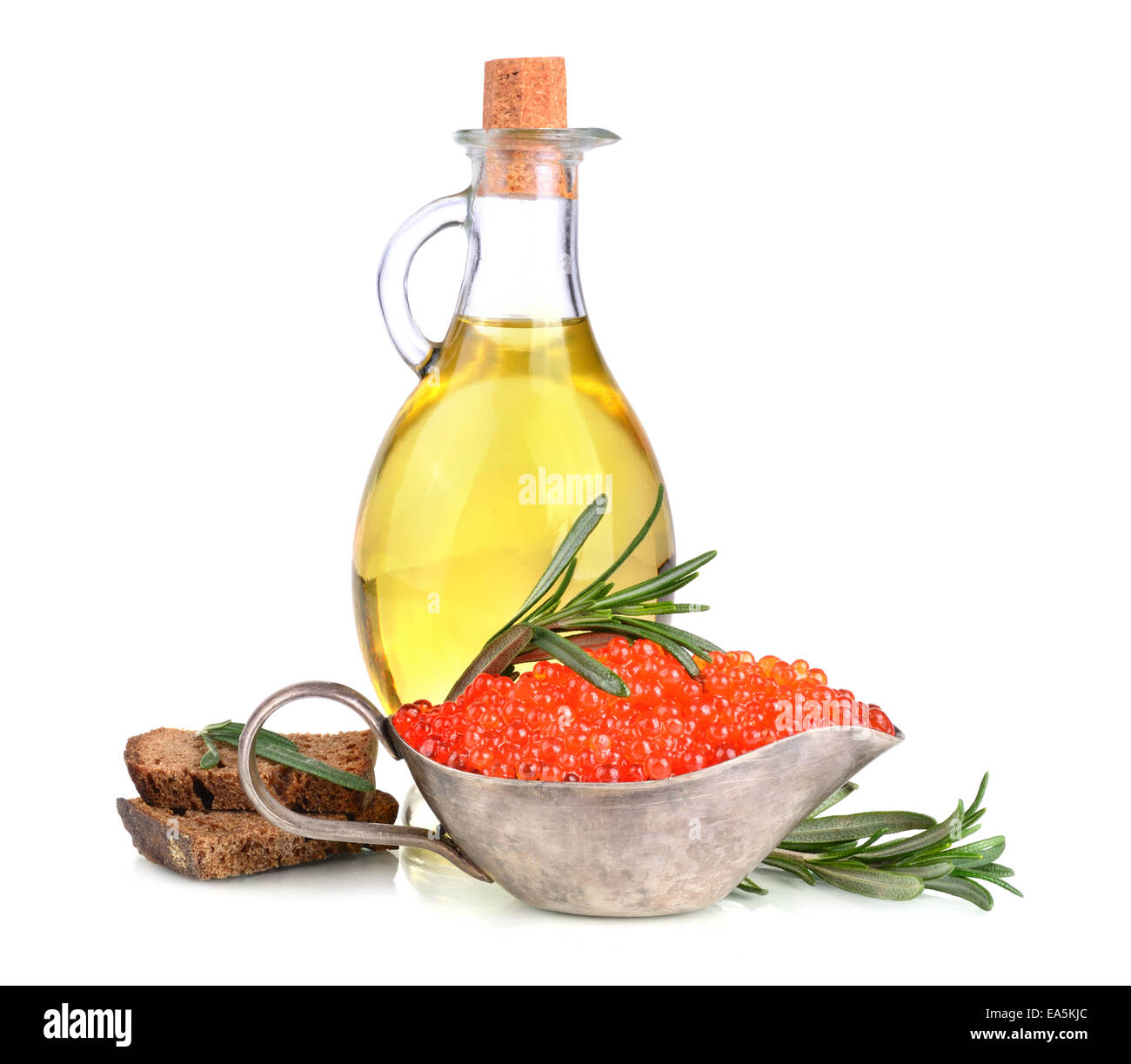 Olive oil and red caviar Stock Photo - Alamy