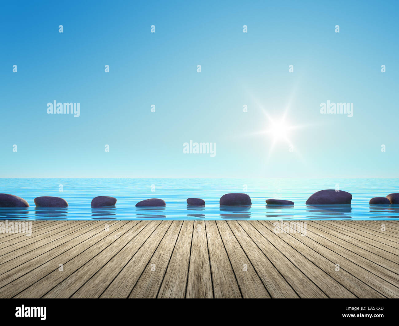wooden jetty step stones Stock Photo - Alamy