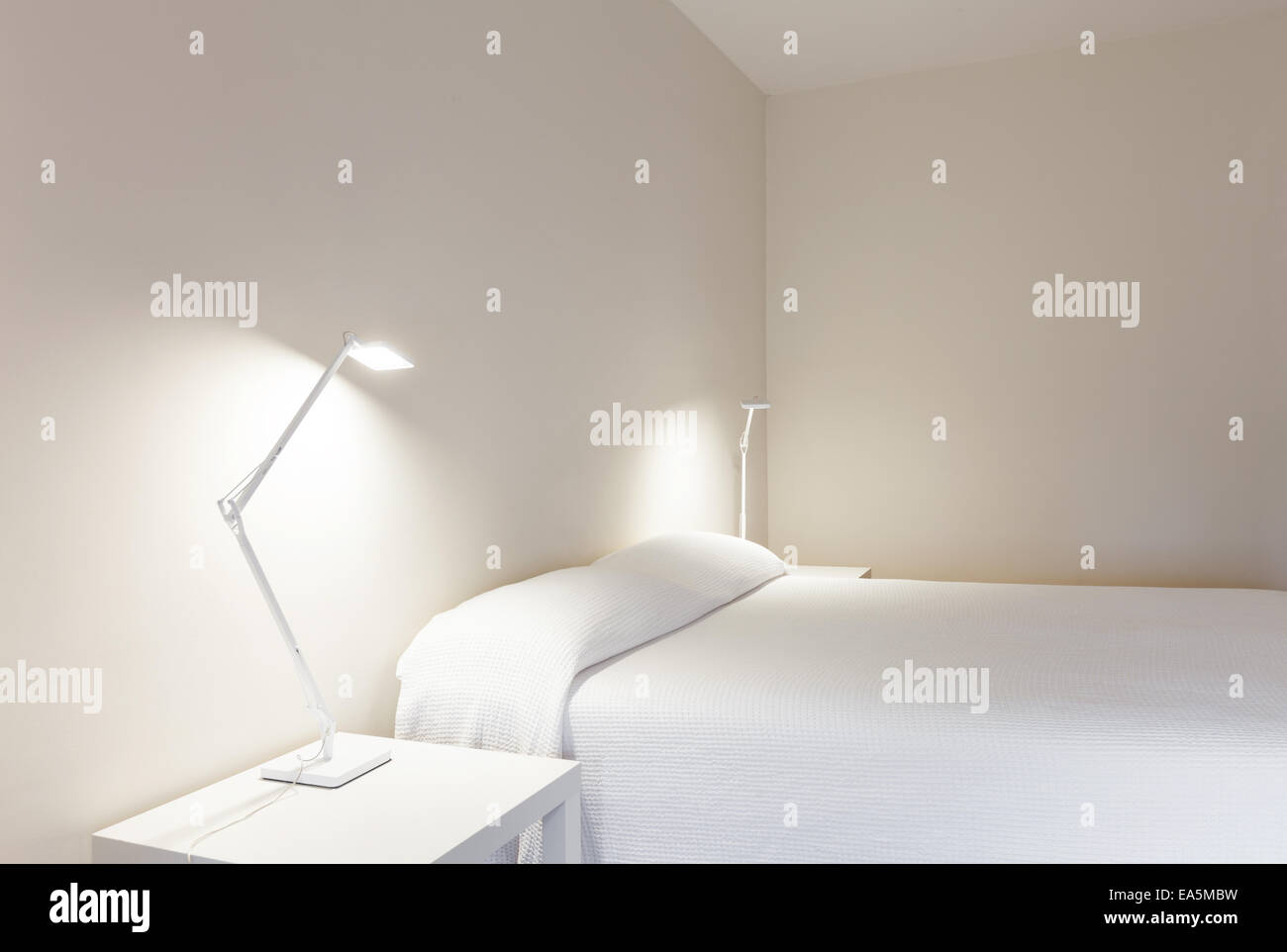 Interior house, white bedroom, double bed Stock Photo - Alamy