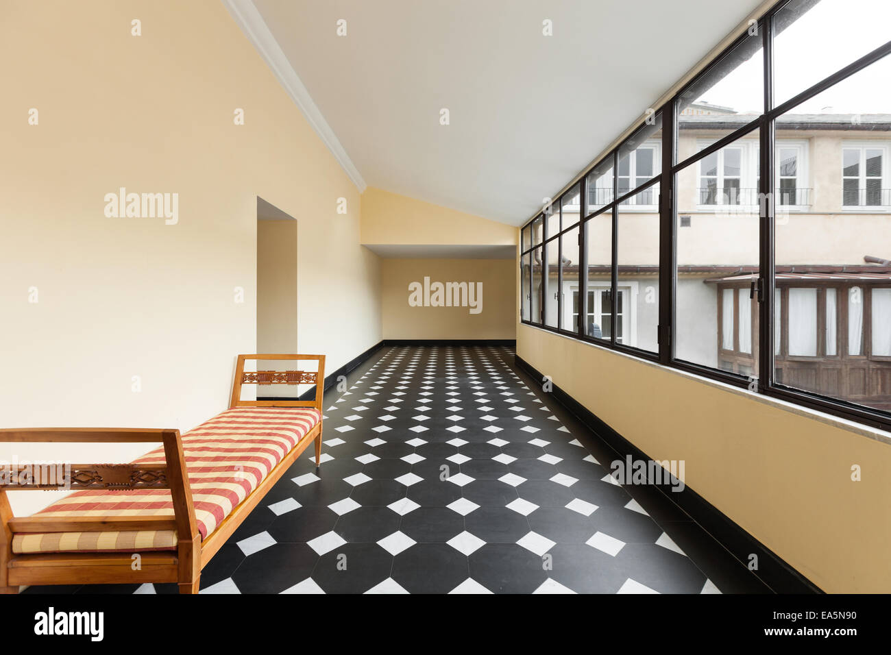 old building, large corridor with windows Stock Photo - Alamy