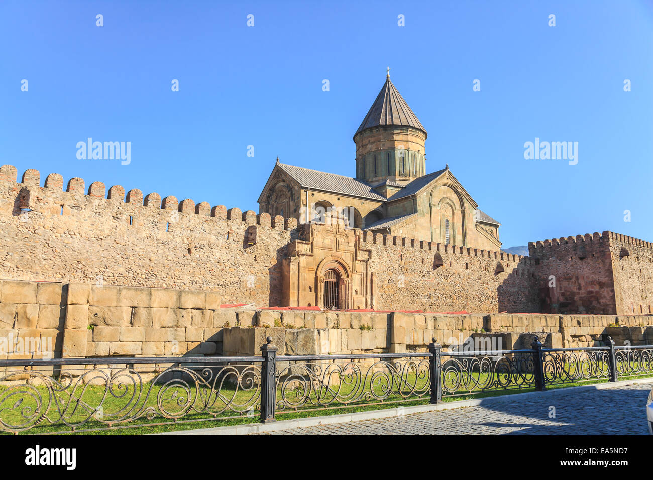 The view of Svetitskhoveli Cathedral in Mtskheta, Georgia Stock Photo ...