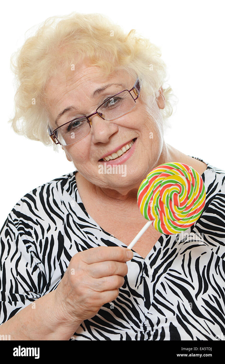 The elderly woman with sugar candy Stock Photo - Alamy