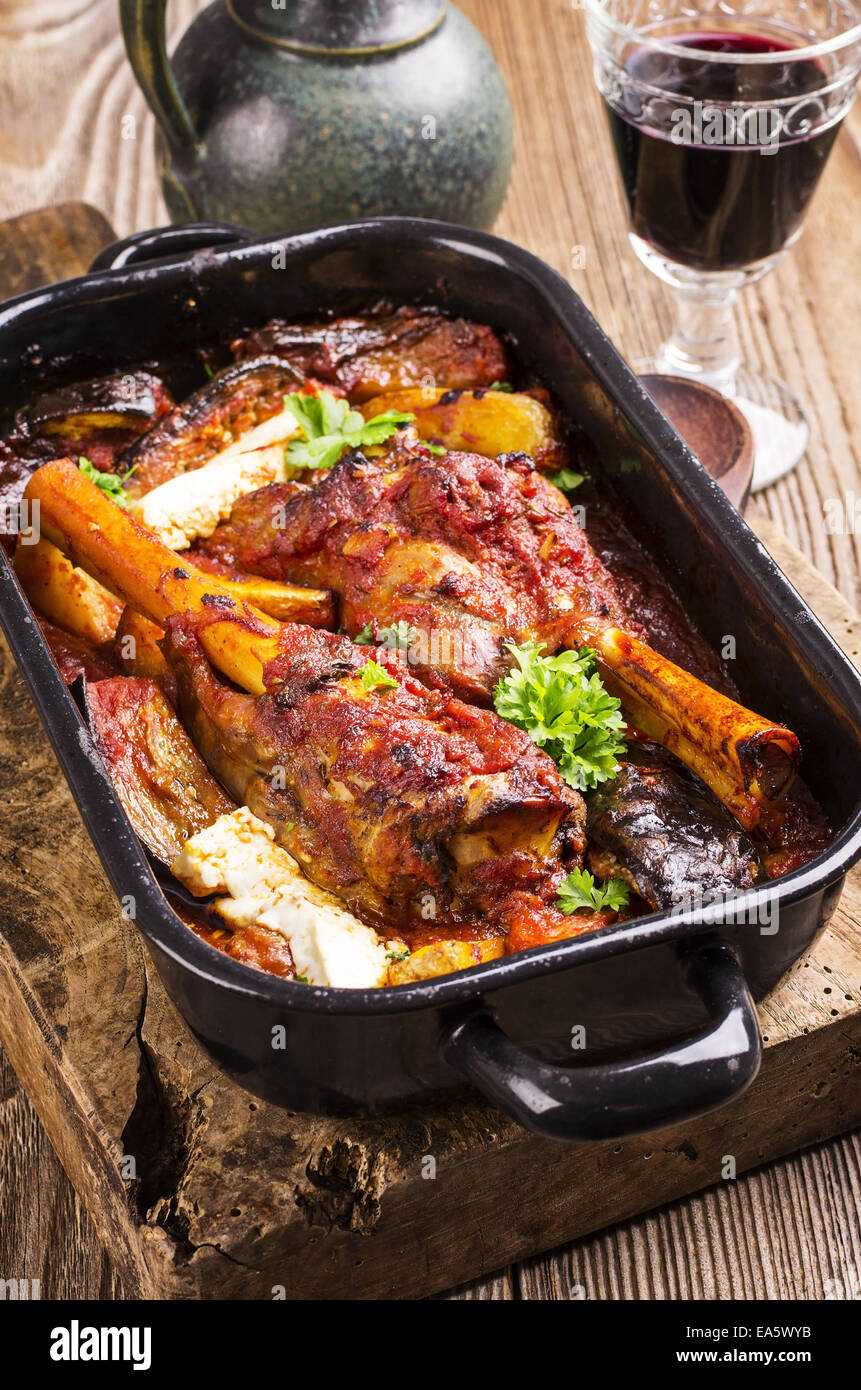 lamd roasted with eggplants Stock Photo - Alamy