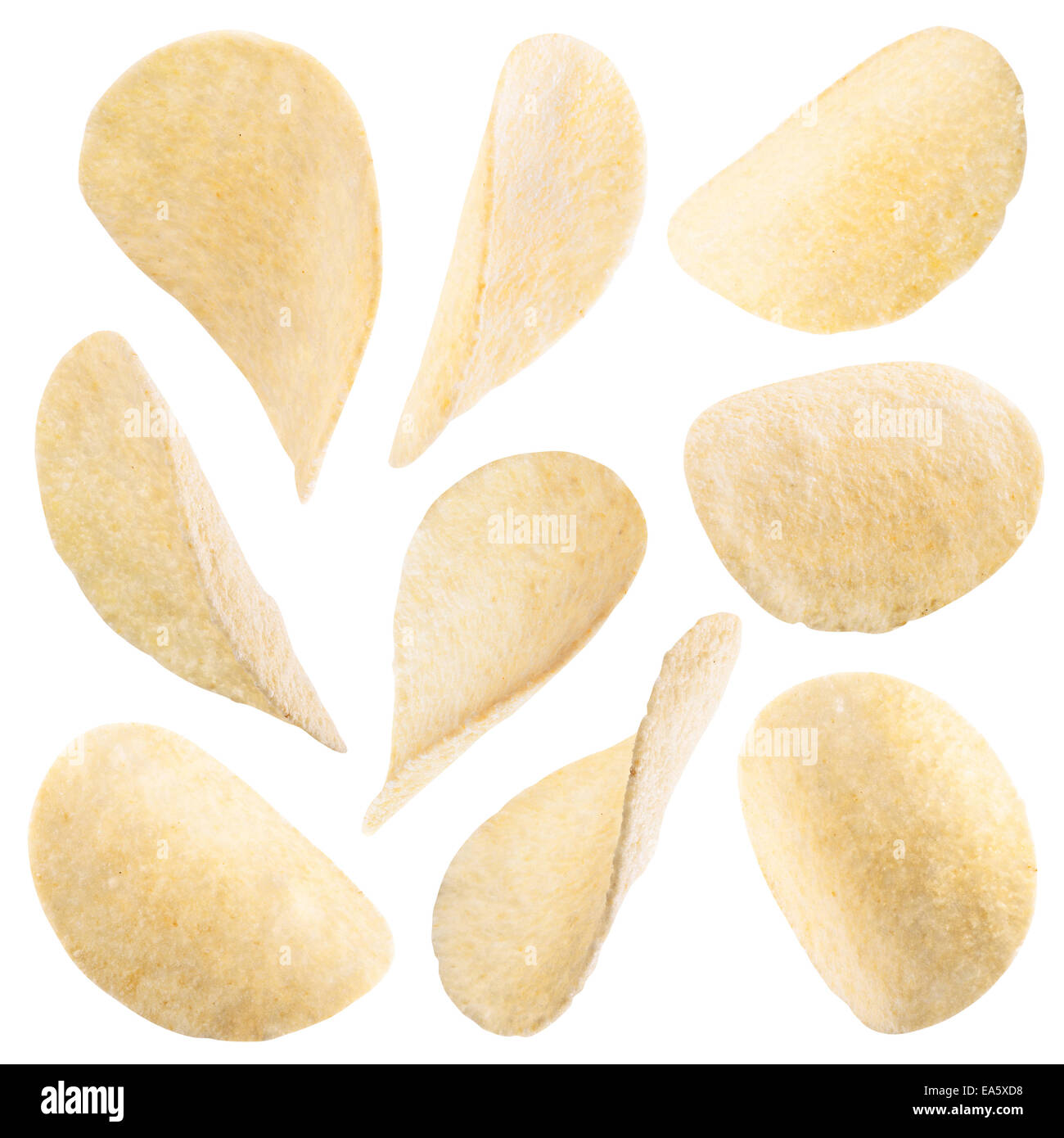Potato chips set crispy salted fast food snack hi-res stock photography ...