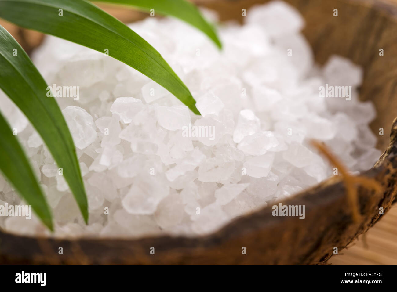 sea salt with palm leaf Stock Photo - Alamy
