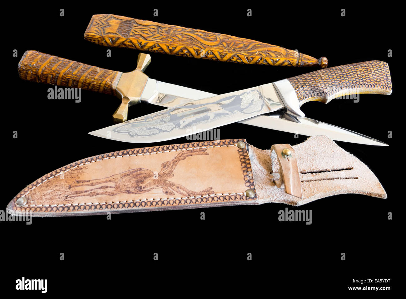 Cold weapon on black background Stock Photo - Alamy