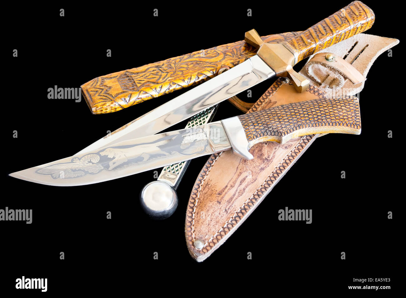 Cold weapon on black background Stock Photo - Alamy