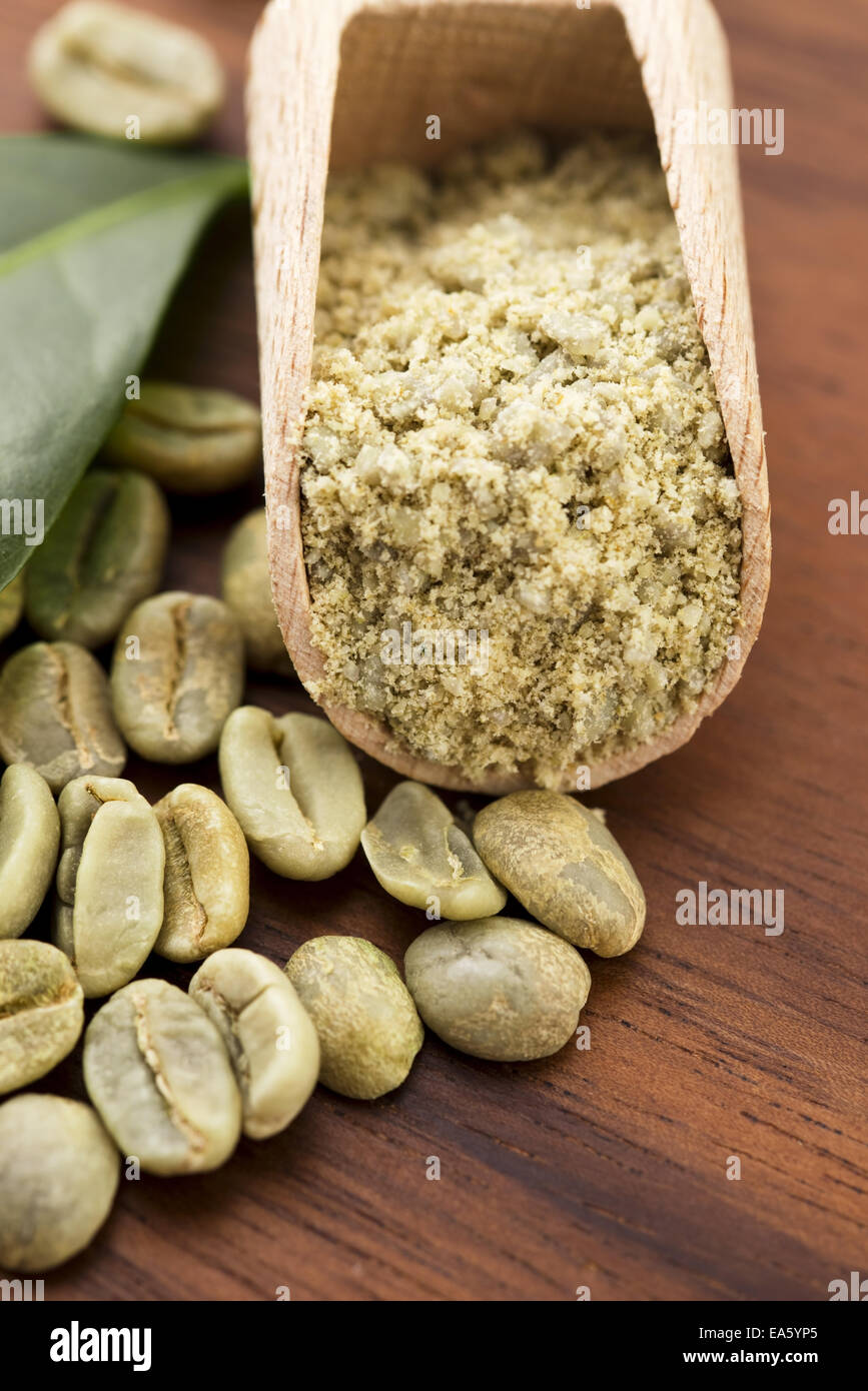 Green coffee beans with leaf Stock Photo - Alamy