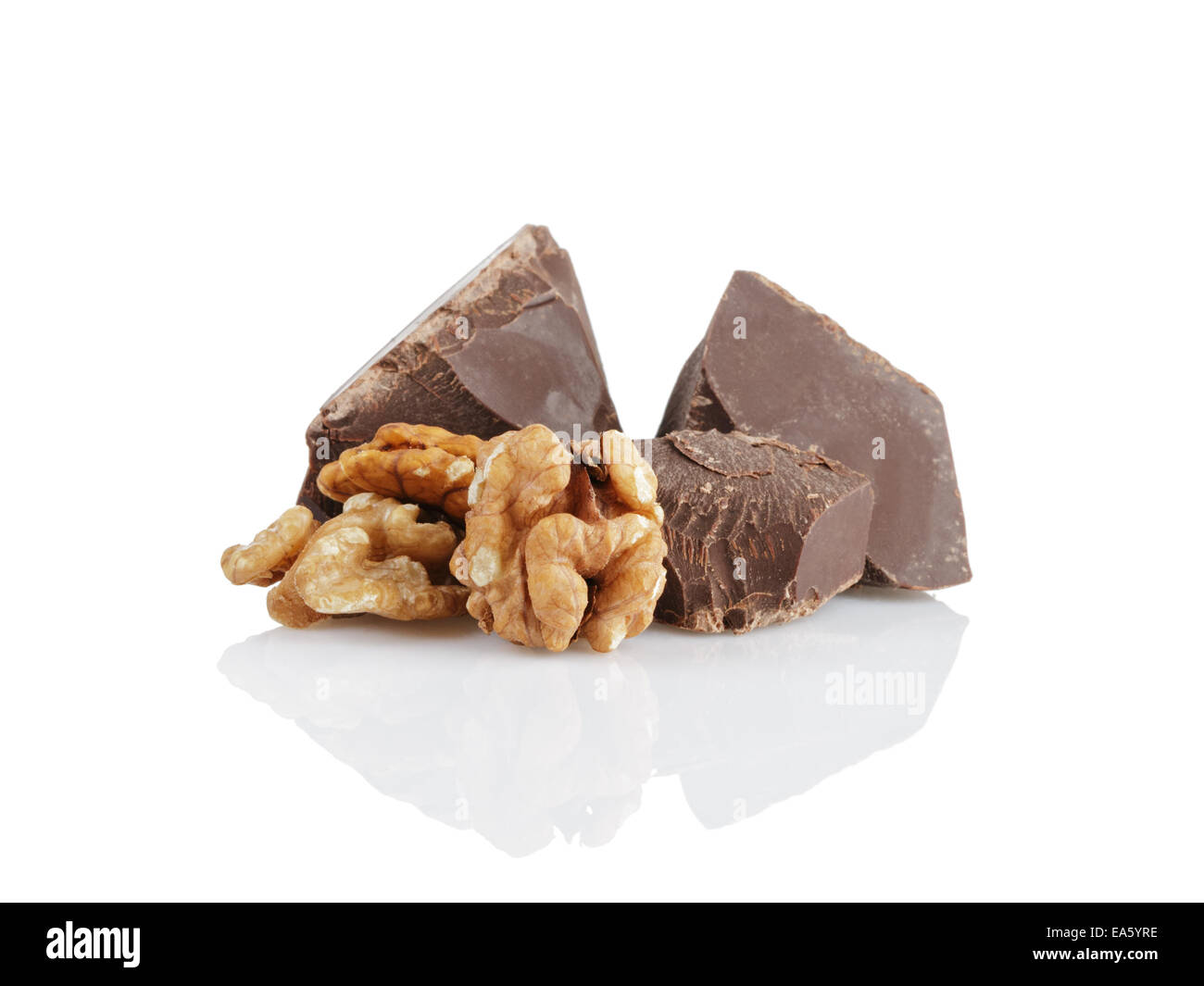 dark chocolate chunks with walnut, isolated on white background Stock ...