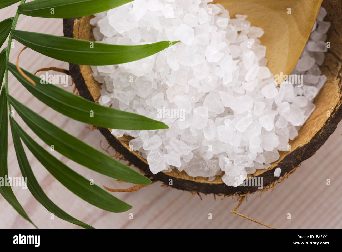 sea salt with palm leaf Stock Photo - Alamy