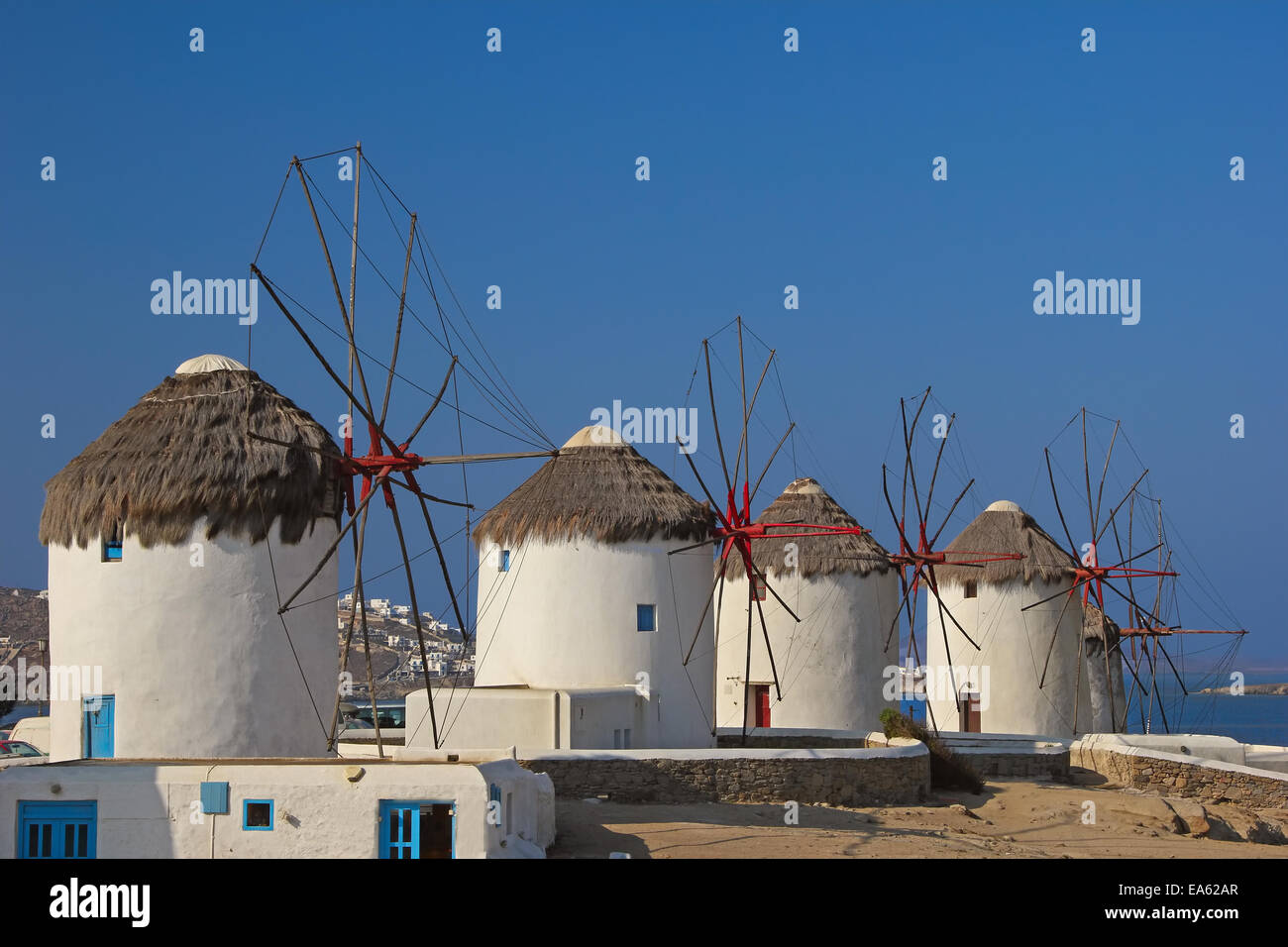 Row of windmills in Mykonos Stock Photo - Alamy