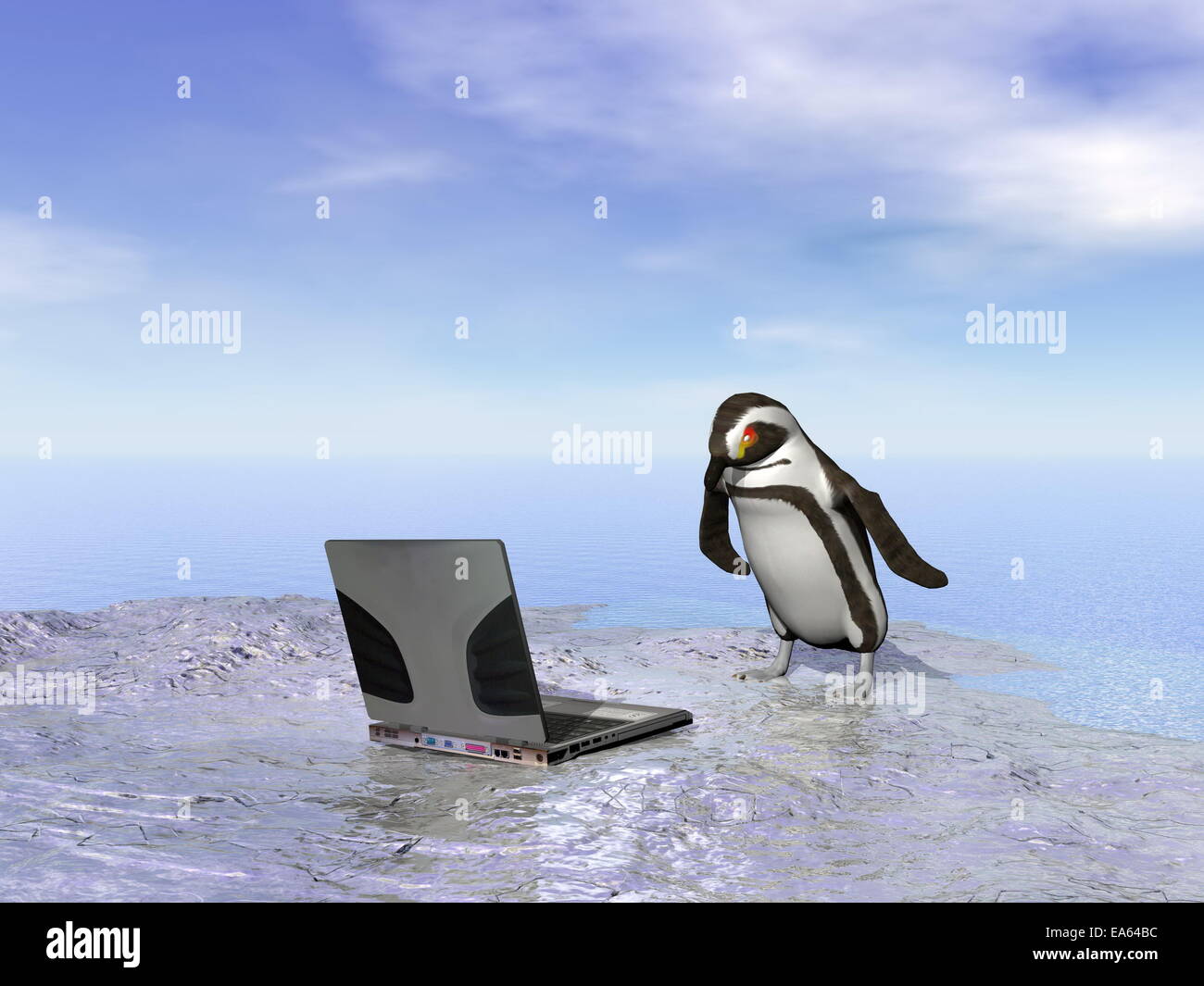 Computer at the pole - 3D render Stock Photo - Alamy