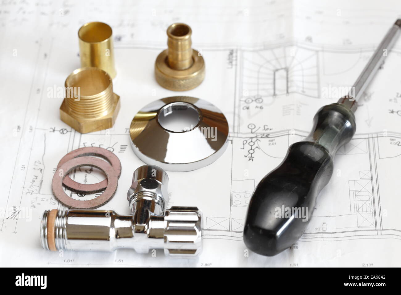 tools and plan Stock Photo - Alamy